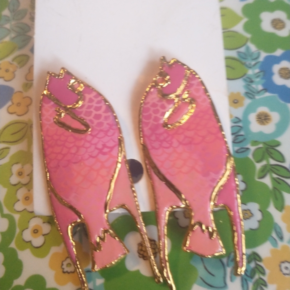 Jewelry | Radiant 2 Inch Hot Pink And Gold Trim Fish Earrings | Poshmark